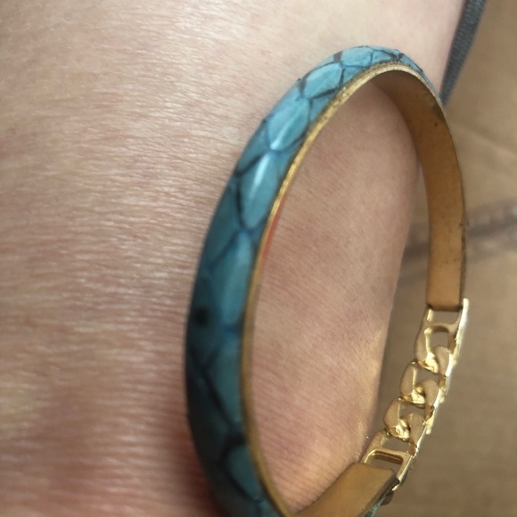 Jewelry | Vintage Teal Python Skin Bracelet Italy 24k Gp | Poshmark